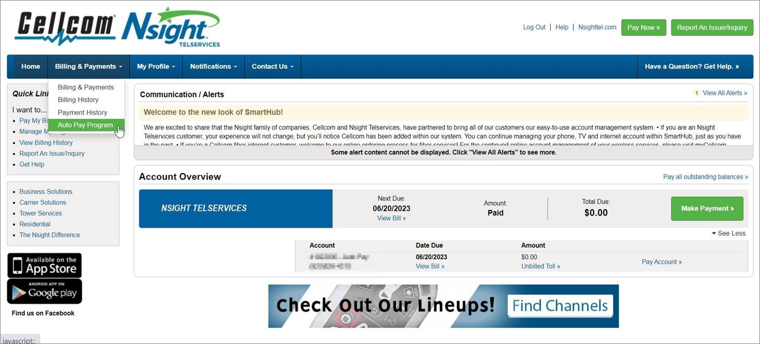 Enrolling in Auto Pay in Nsight’s SmartHub (formerly My Nsight)